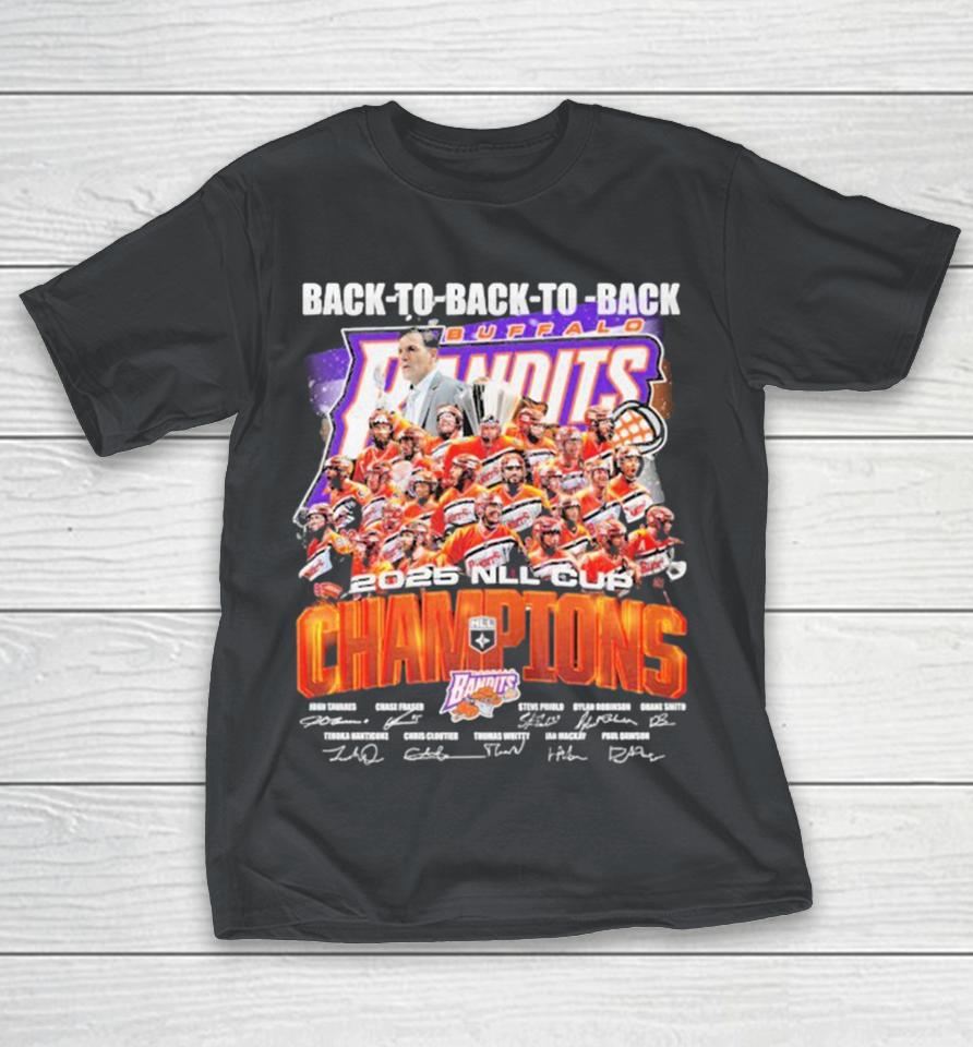 Buffalo Bandits 2025 NLL Cup Back To Back To Back Champions Signatures Shirts | WoopyTee